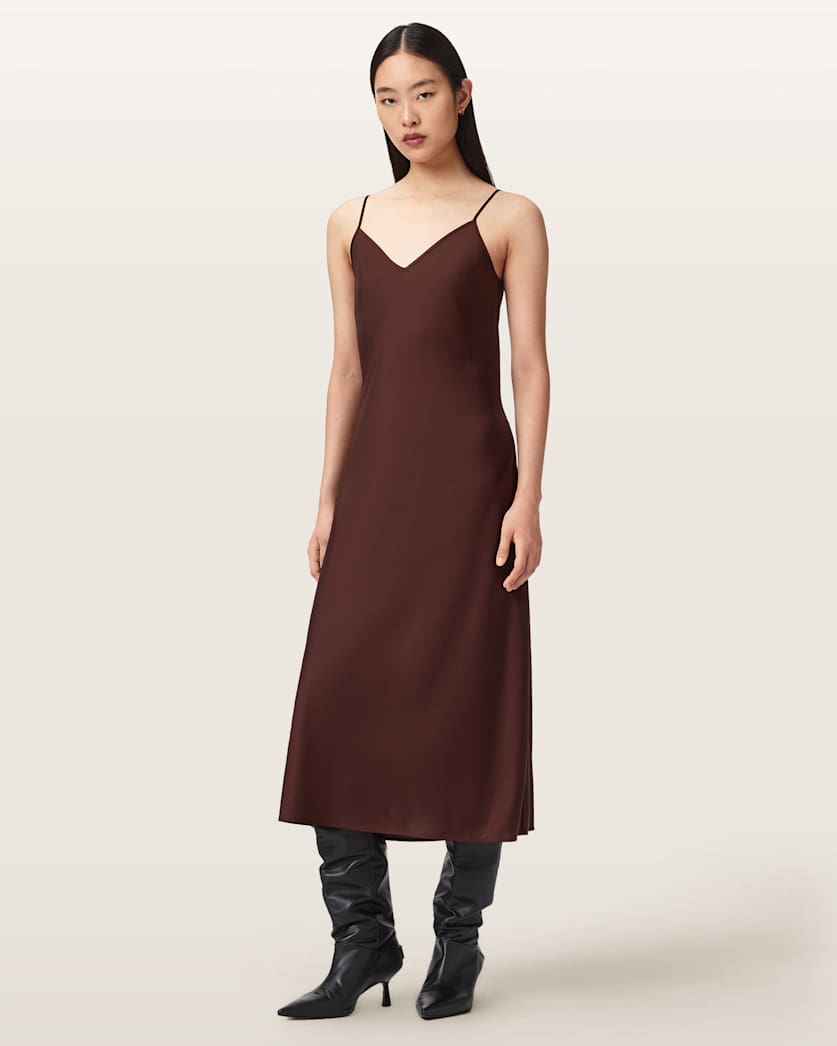 Hera 2-in-1 Midi Dress Bitter Brown | ALLSAINTS US